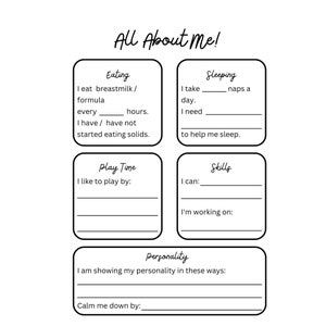 Daycare, Preschool, Infant All About Me Printable. Instant Download. - Etsy