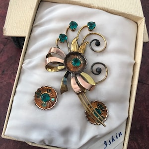 1940s Vintage HARRY ISKIN Brooch and Earring Set in ORIGINAL Box Unused ...