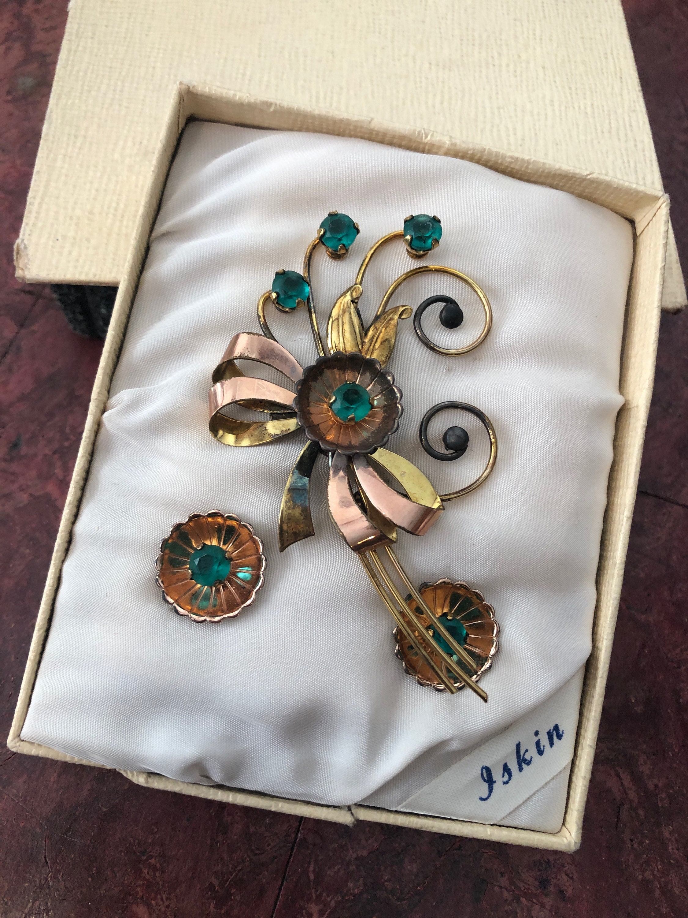 1940s Vintage HARRY ISKIN Brooch and Earring Set in ORIGINAL - Etsy