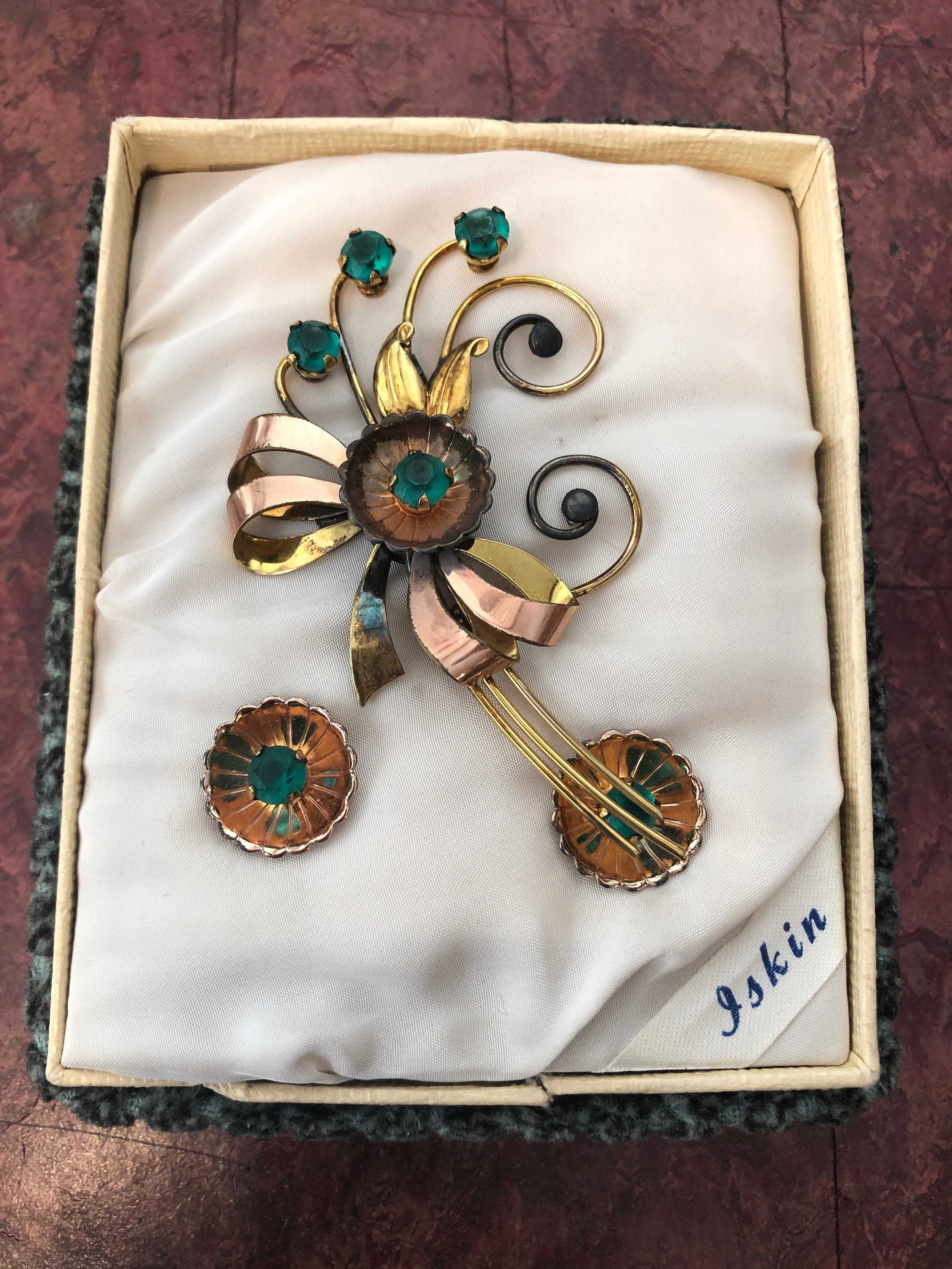 1940s Vintage HARRY ISKIN Brooch and Earring Set in ORIGINAL - Etsy