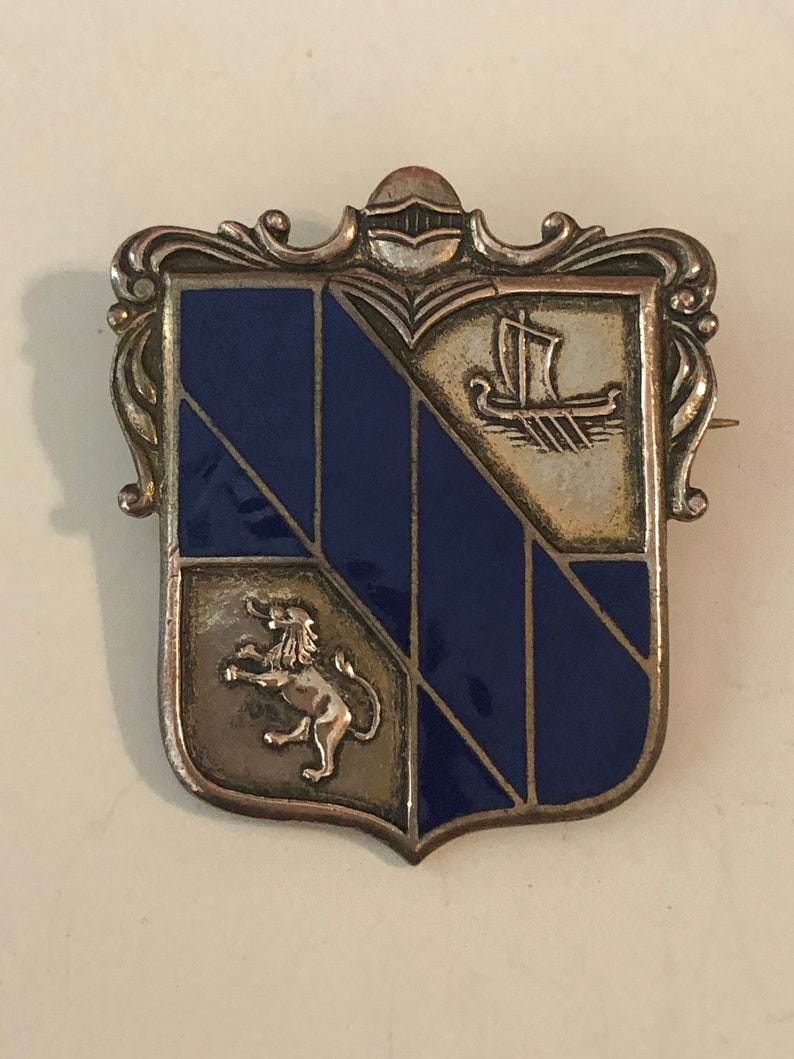 Vintage HERALDIC BROOCH Blue Enamel on BRASS Coat of Arms | Etsy
