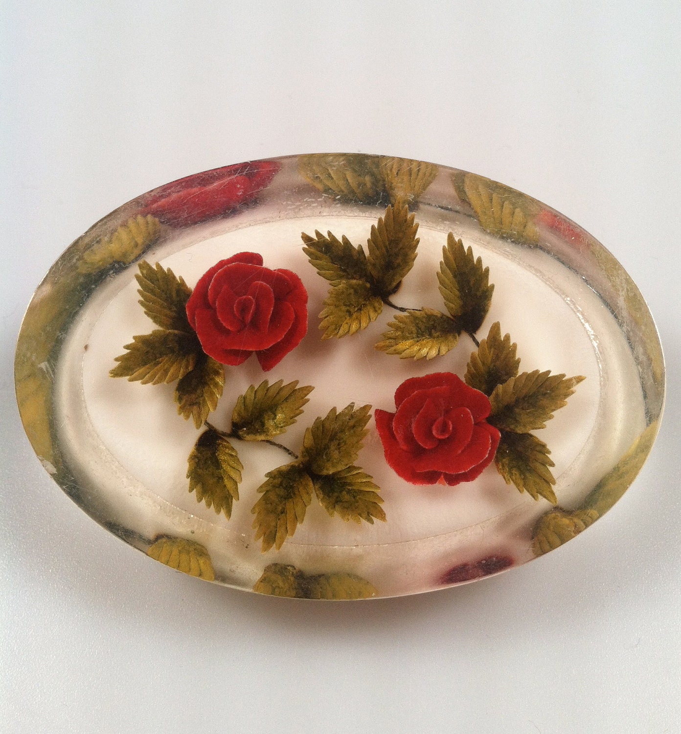 REVERSE Carved LUCITE Brooch Double Rose Pin Vintage Brooch - Etsy