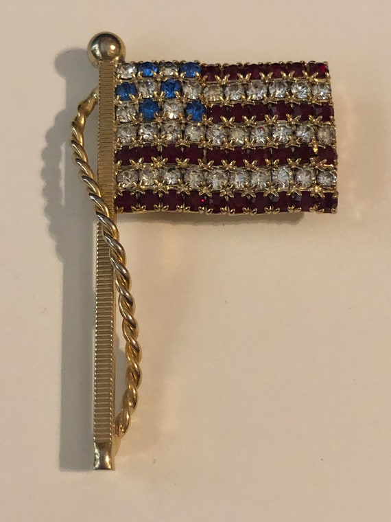 Vintage RHINESTONE FLAG PIN Red White & Blue Rhinesto… - Gem