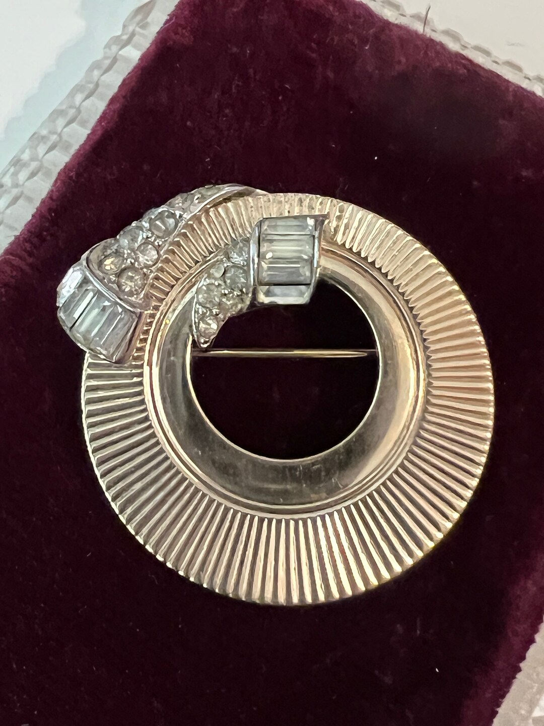 Vintage BOUCHER Gold Plated CIRCLE Pin Brooch With Clear Rhinestones ...