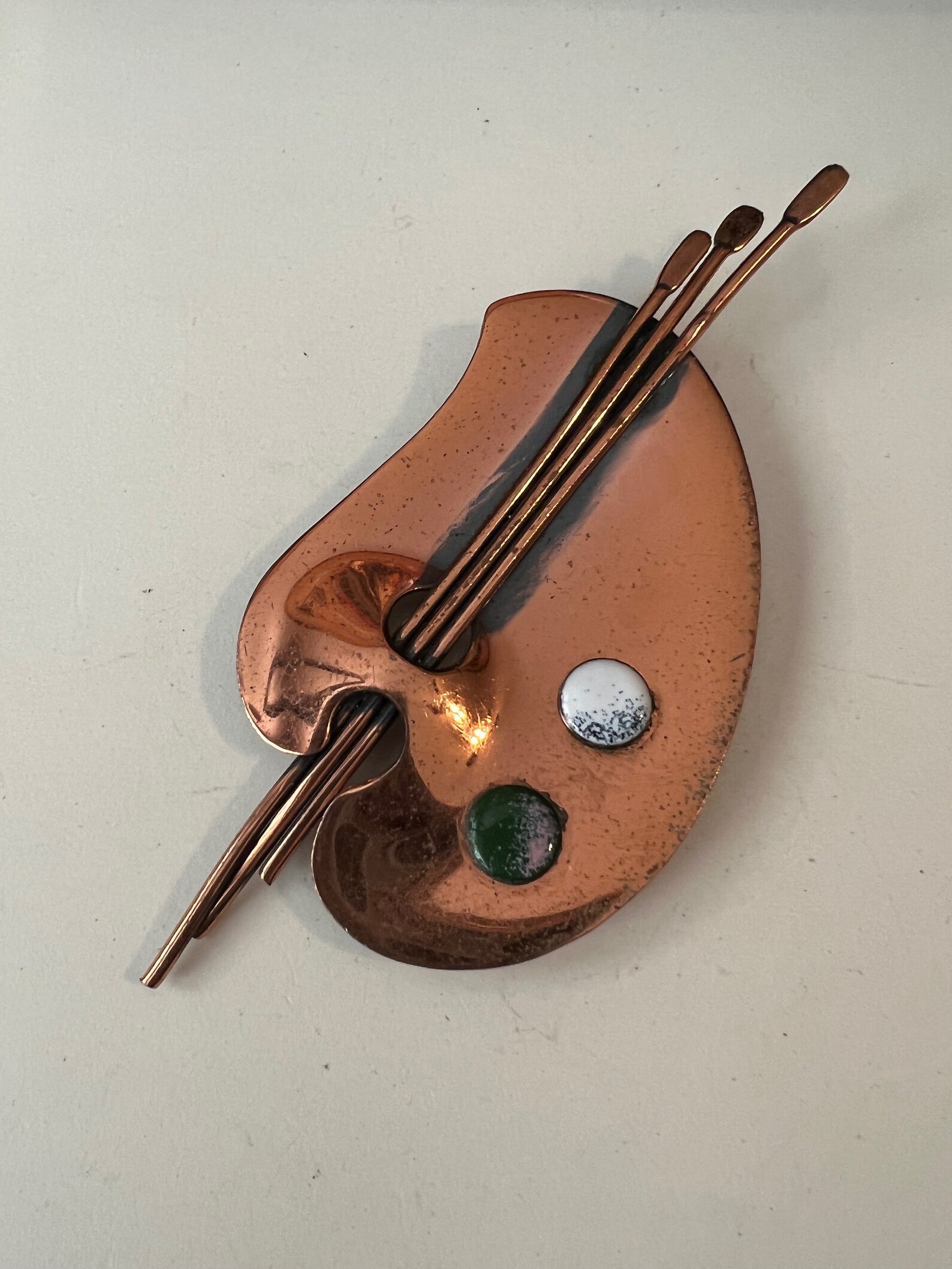 1950s Vintage COPPER ARTIST PALETTE Brooch Mid-century Copper Brooch Copper and Enamel Brooch ...