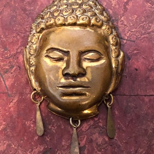 1940s Vintage BUDDHA Pin Brass Buddha Brooch With Dangles Buddha FACE ...
