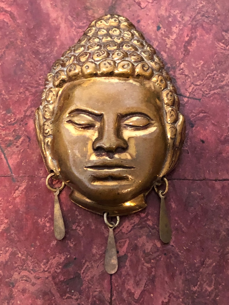 1940s Vintage BUDDHA Pin Brass Buddha Brooch With Dangles Buddha FACE ...