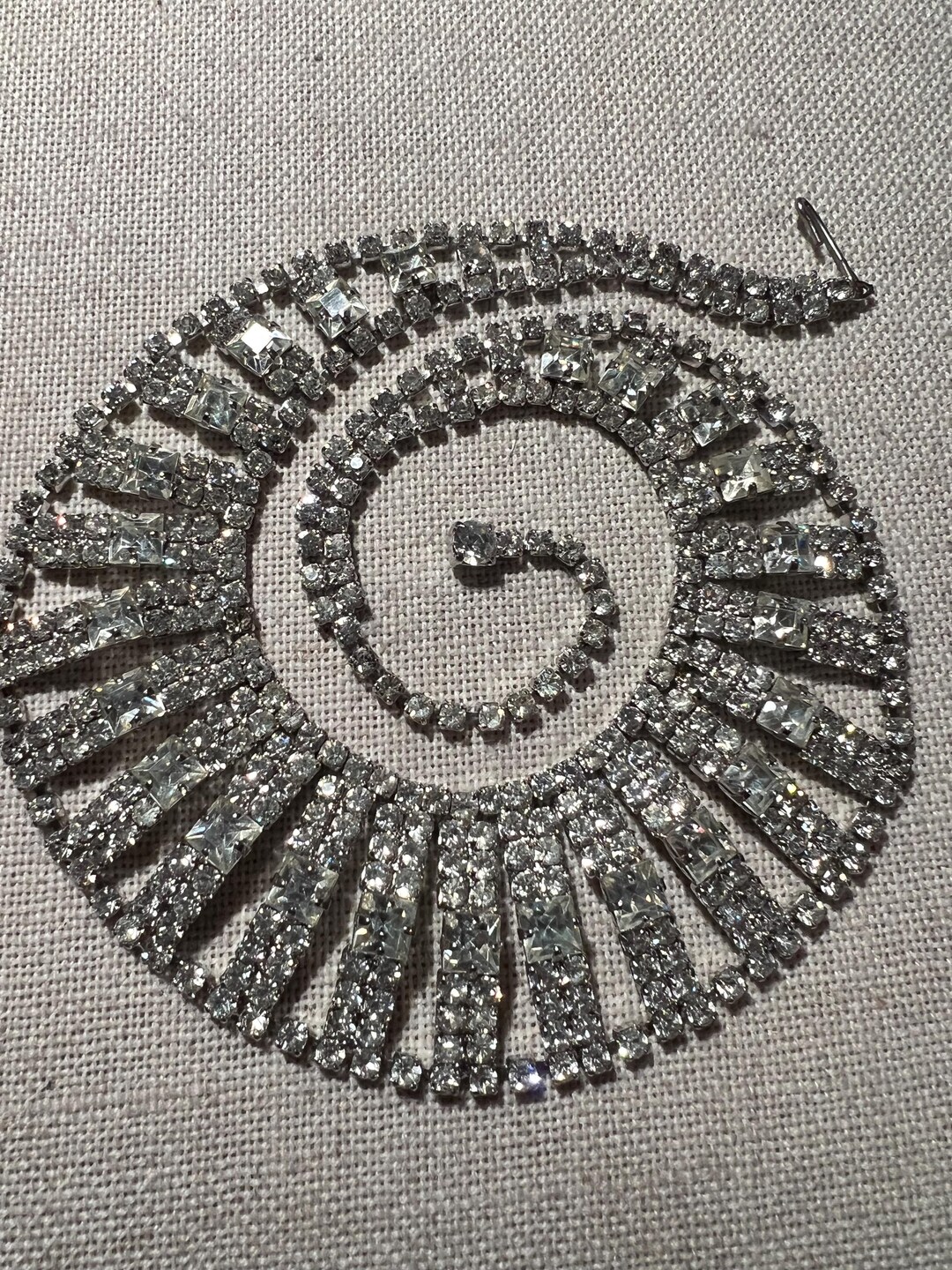 1950s Vintage RHINESTONE BIB NECKLACE Clear Rhinestones in Rhodium ...