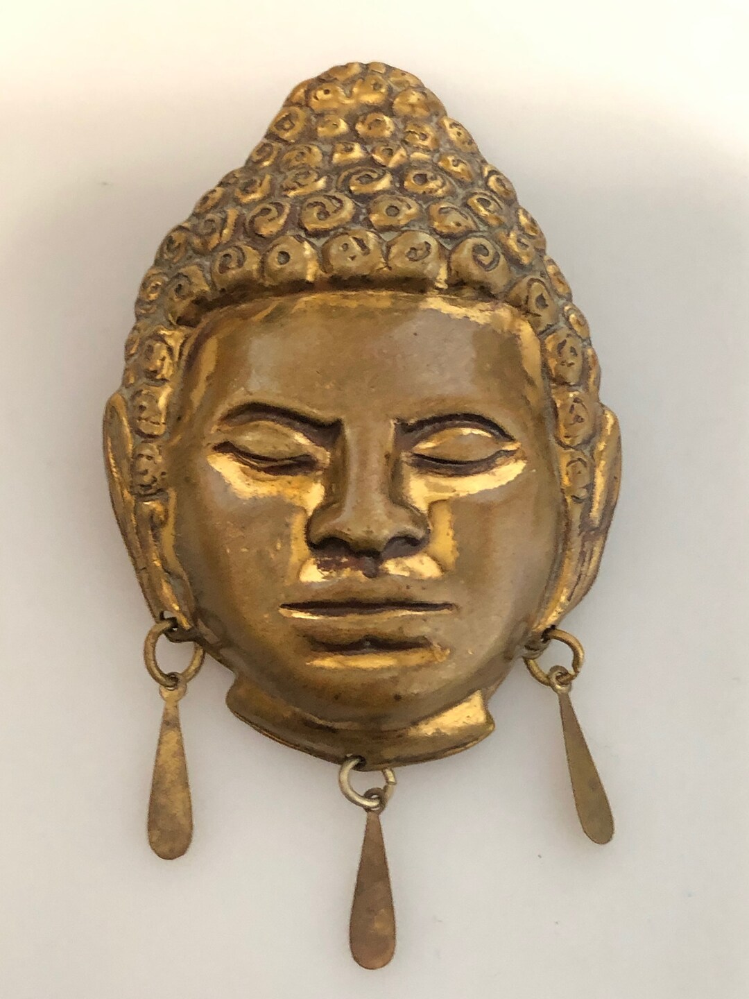 1940s Vintage BUDDHA Pin Brass Buddha Brooch With Dangles Buddha FACE ...