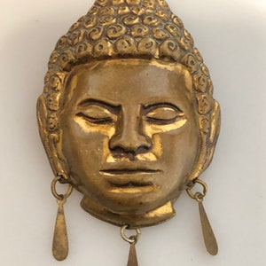 1940s Vintage BUDDHA Pin Brass Buddha Brooch With Dangles Buddha FACE ...