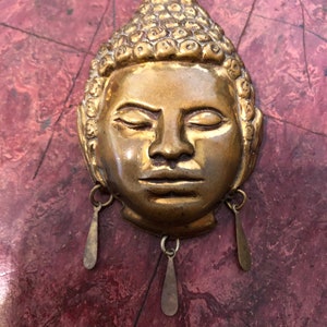 1940s Vintage BUDDHA Pin Brass Buddha Brooch With Dangles Buddha FACE ...