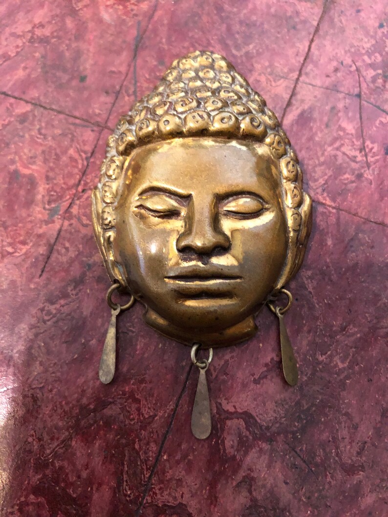 1940s Vintage BUDDHA Pin Brass Buddha Brooch With Dangles Buddha FACE ...