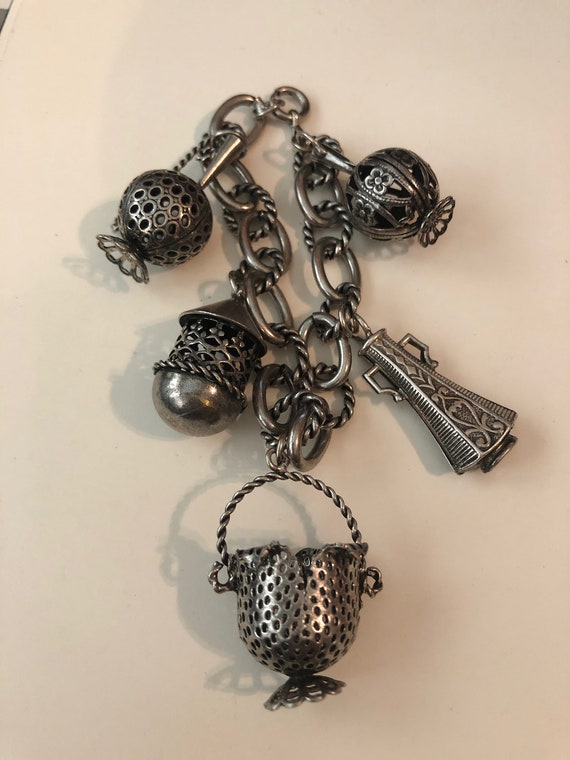 Vintage ETRUSCAN Style CHARM BRACELET Silvertone Charms Urns - Etsy