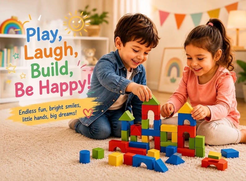 82-piece Colorful Wooden Building Blocks – Educational Stacking Toy for ...