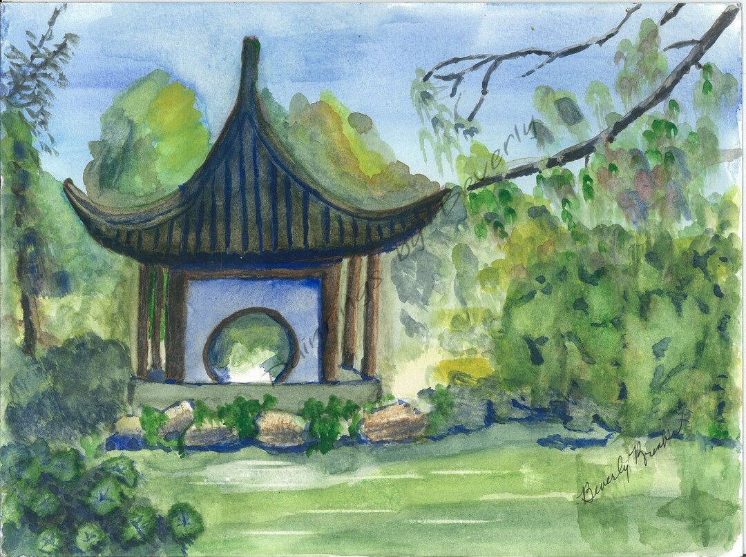 Chinese Pagoda Painting, Chinese Garden Print. Pagoda Print, Pagoda ...