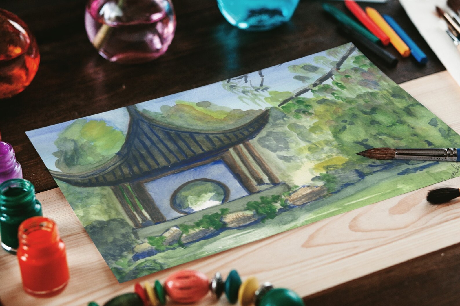 Chinese Pagoda Painting, Chinese Garden Print. Pagoda Print, Pagoda ...