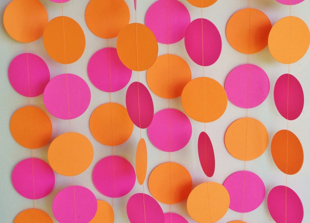 Hot Pink and Orange Paper Garland, Girl's Birthday Decor, Photo ...