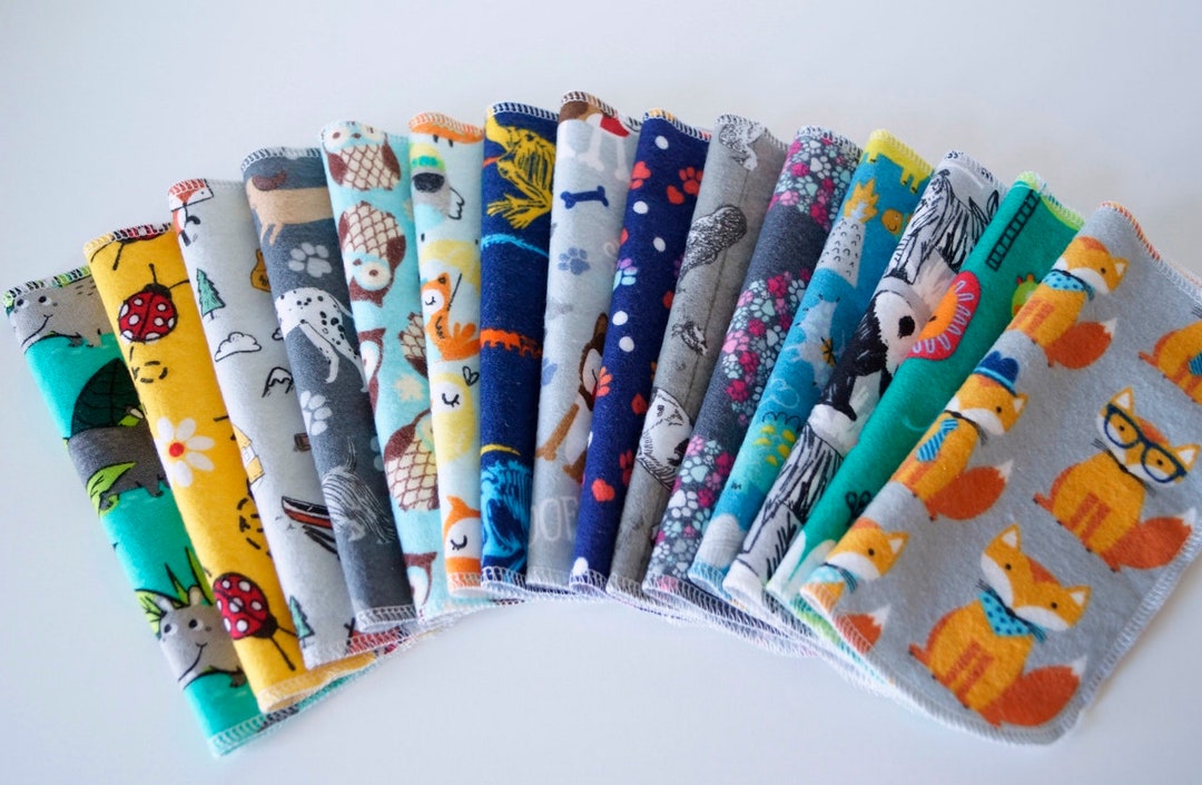 Assorted Kid's Napkins, Set of 15, Toddler Cotton Flannel Wipes, Boy ...