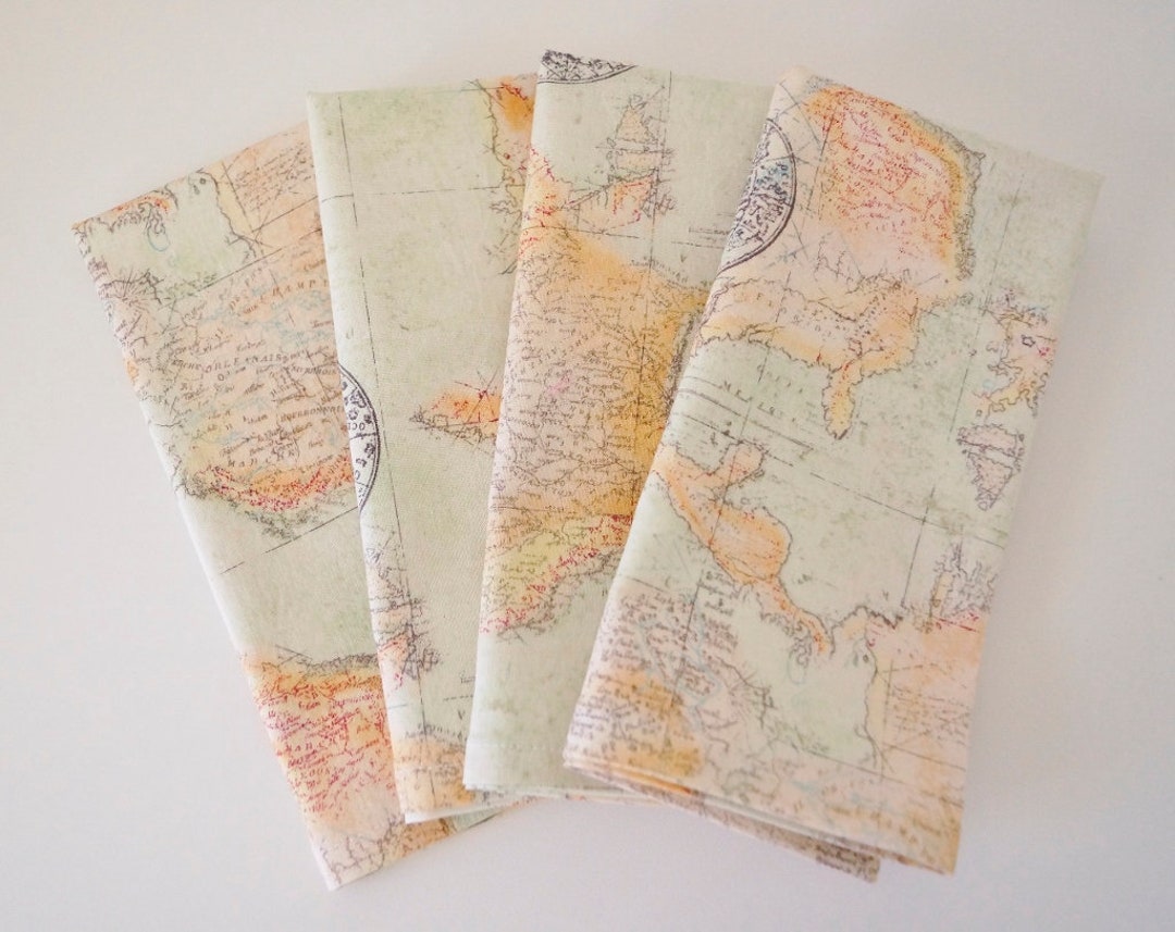 Old World Map Print Cloth Napkins, 100% Cotton Fabric, Reusable Napkins ...