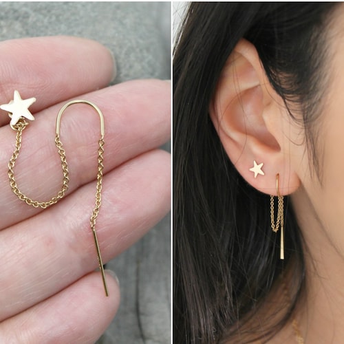 Threader Earrings 2-piercings Set 14k Gold Filled Threaded - Etsy