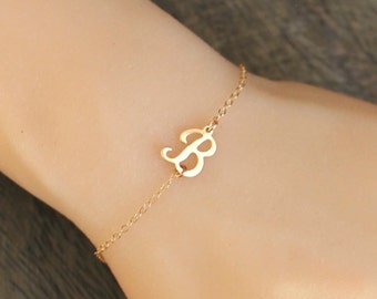 Script Letter Bracelet Personalized Initial Bracelet 14k | Etsy