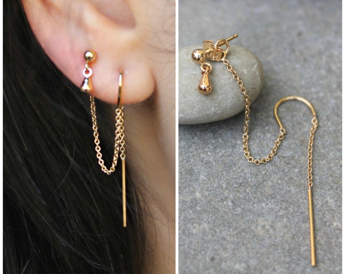 Threader Earrings, 14k Gold Filled Threaded Thread, Stud Dangle Drop ...