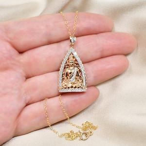 Buddha Necklace, 14K Gold Filled Chain, Cubic Zirconia Diamonds ...
