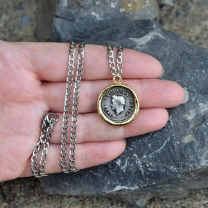 Coin Necklace for Men, Gold & Silver Plated Roman Augustus Pendant ...