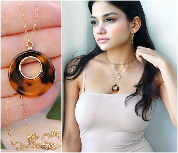 Tortoise Necklace 14K Gold Filled Chain Tortoise Shell | Etsy