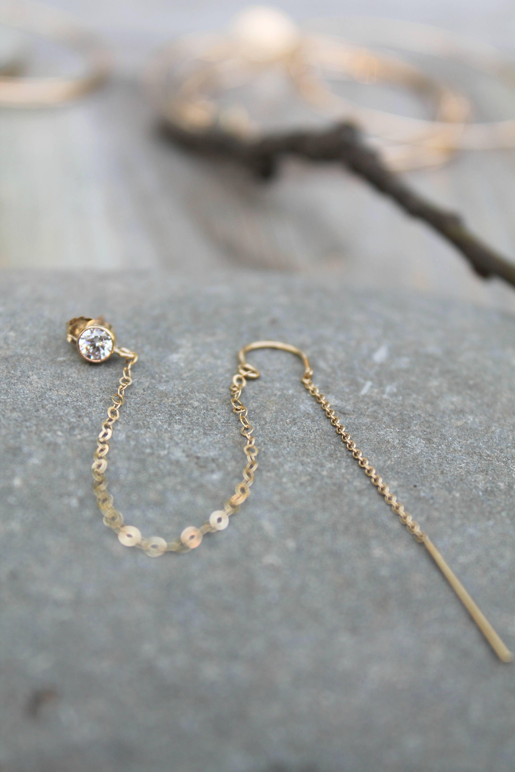 Threader Earrings 2-piercings Set 14k Gold Filled Threaded - Etsy