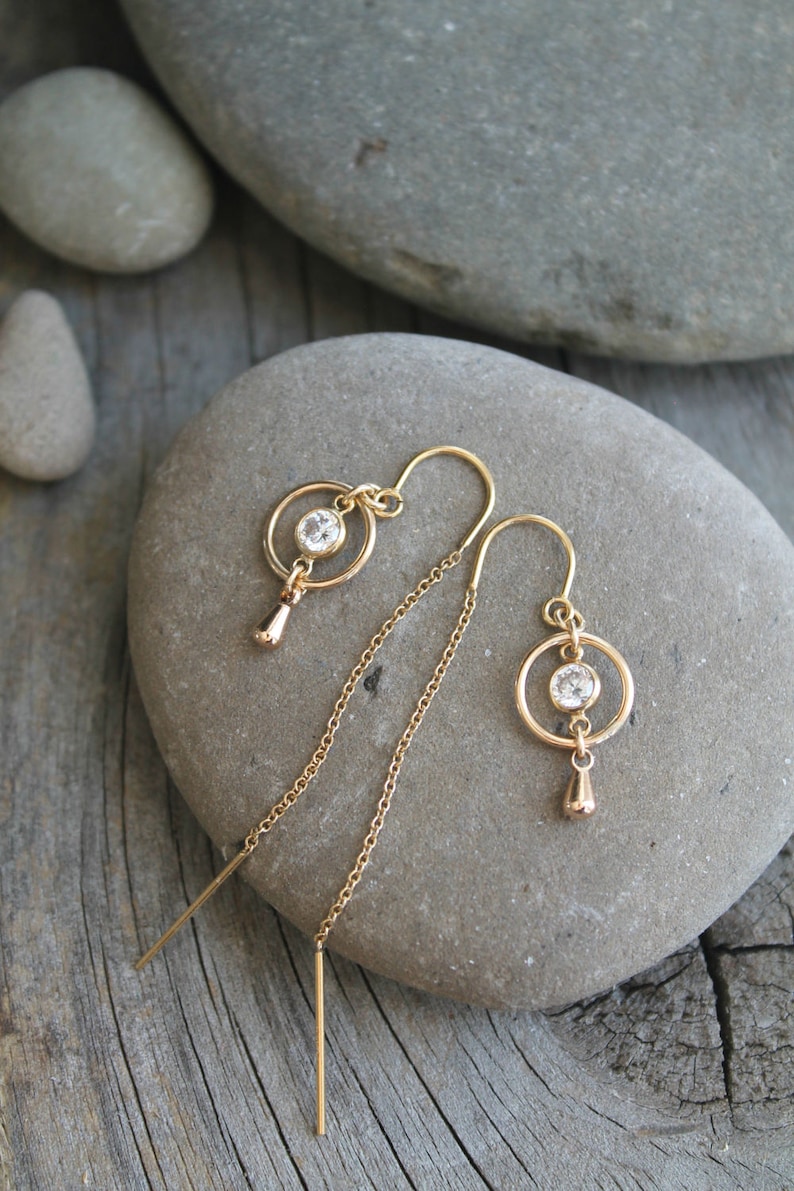 Threader Earring 14k Gold Filled Threaded Thread Eternity - Etsy