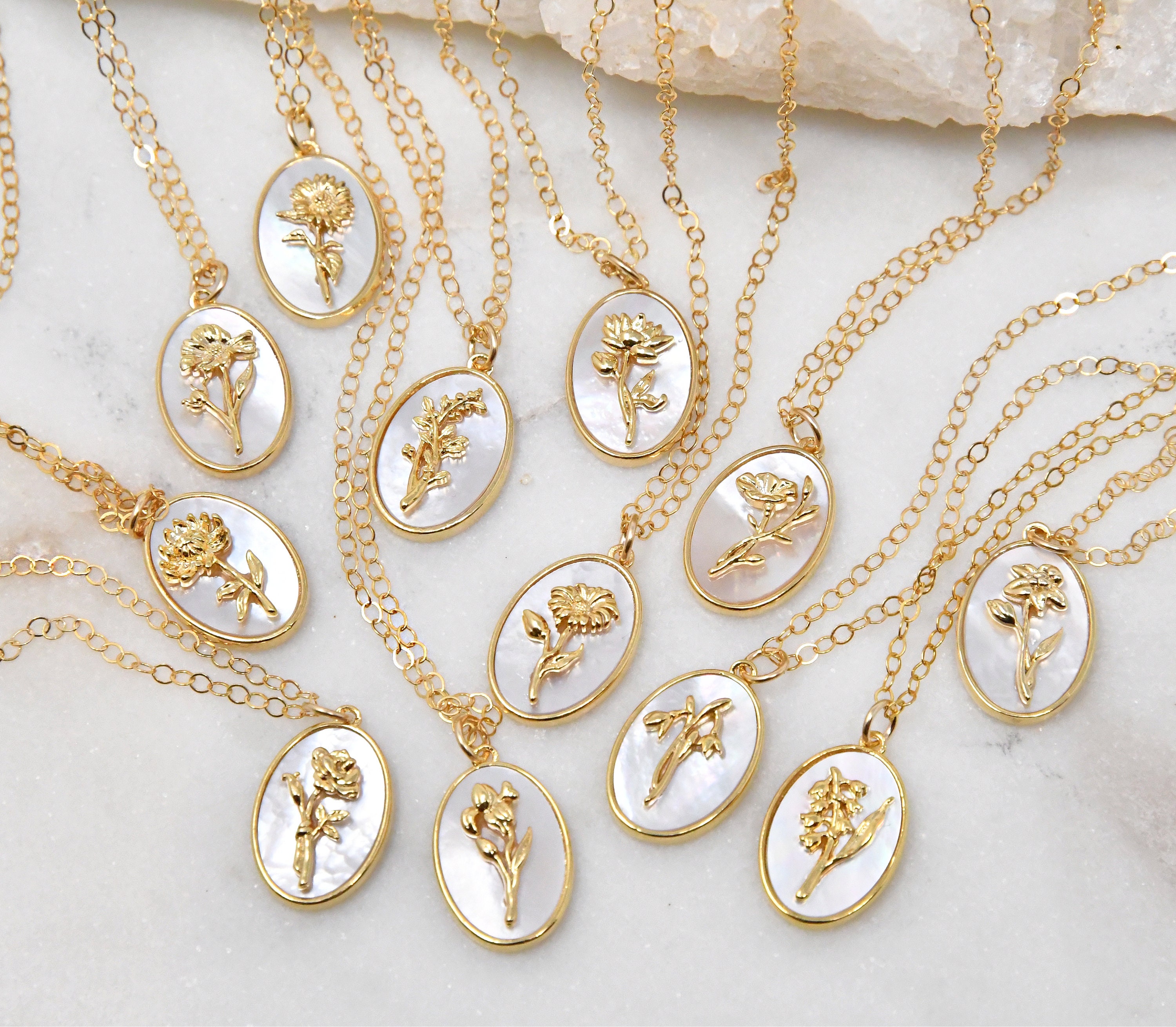 Birth Month Flower Necklace 14k Gold Filled Chain Mother of | Etsy