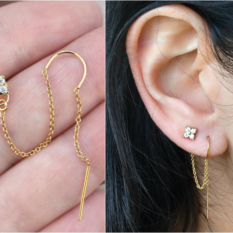 Flower Threader Earrings - Etsy