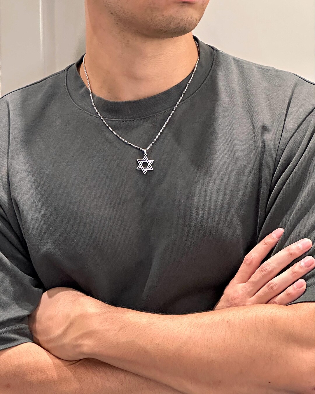 Star of David Men Necklace, Stainless Steel Magen David, Non Tarnish ...