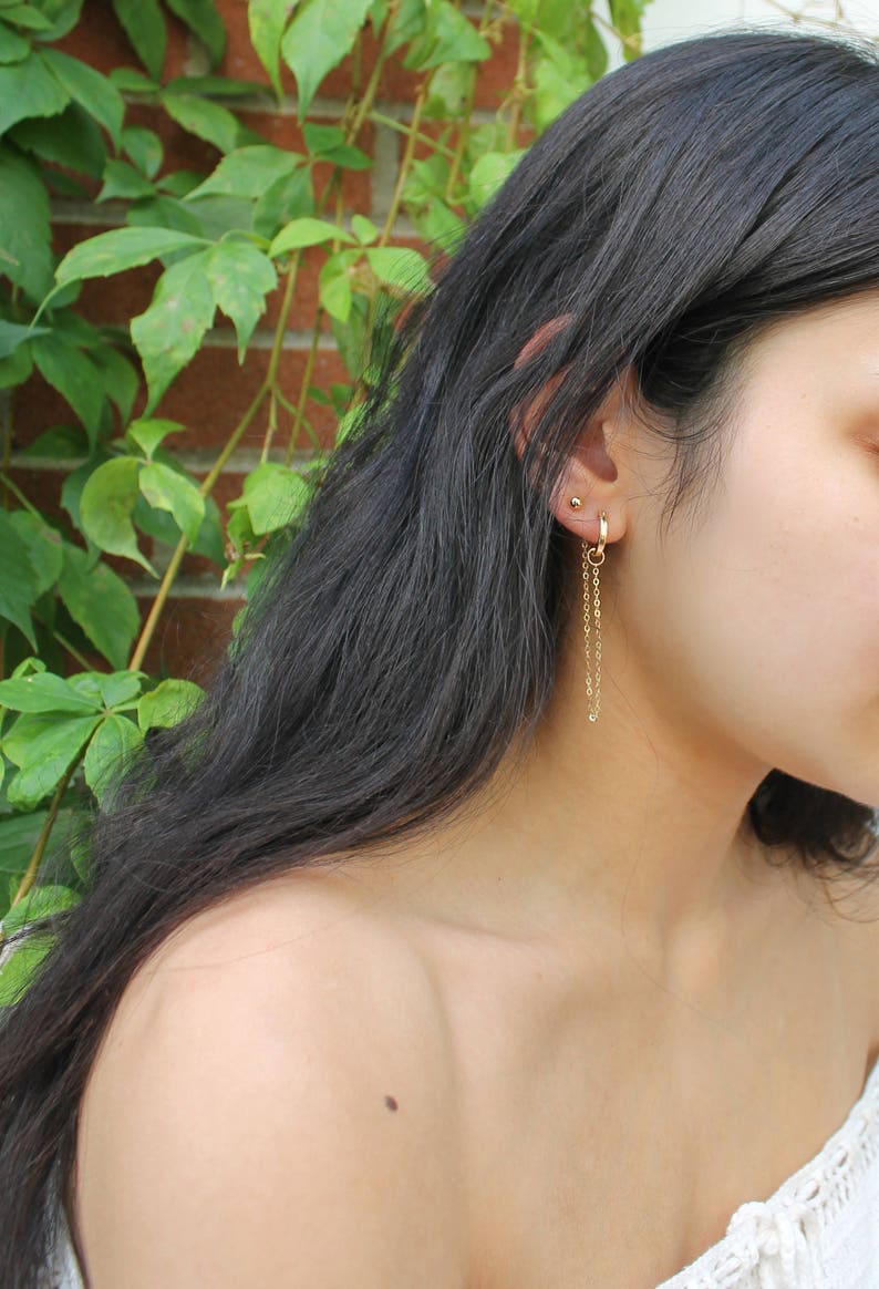 Hoop and Stud Double-piercings Set of Earrings 14k Gold - Etsy