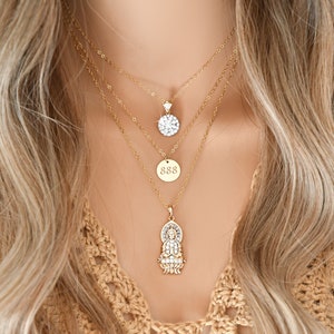 Buddha Necklace, 14K Gold Filled Chain, Cubic Zirconia Diamonds ...