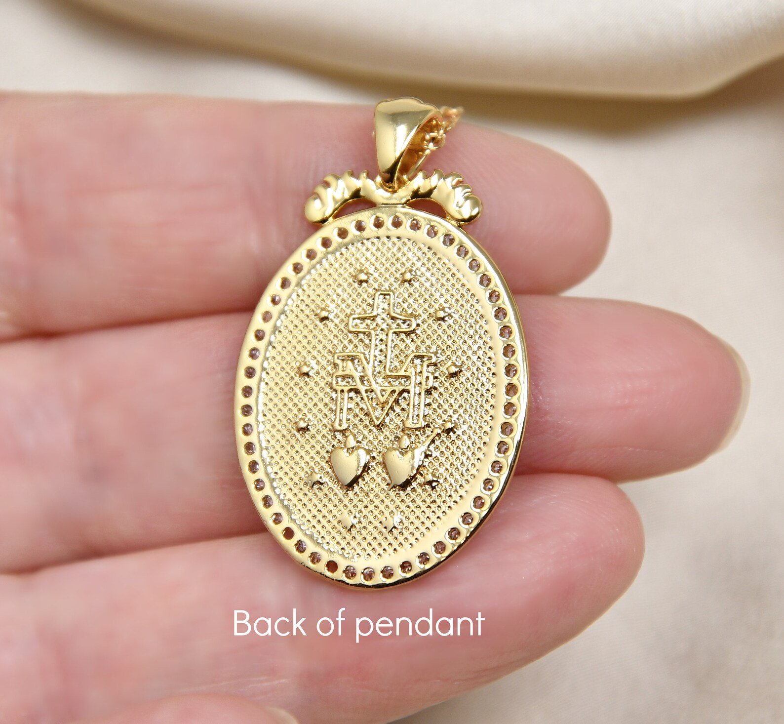 Virgin Mary Necklace, 14K Gold Filled Chain, Cubic Zirconia Diamonds ...