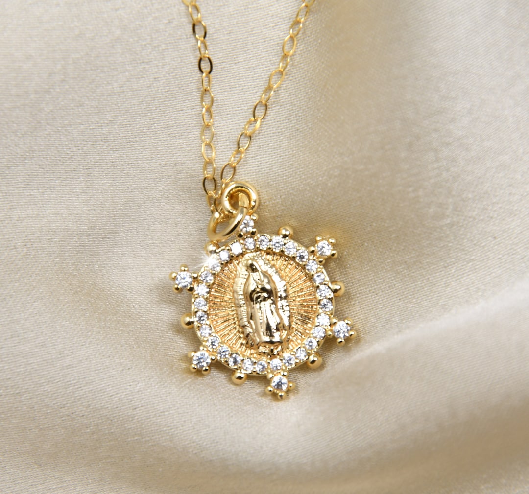 Virgin Mary Necklace, Holly Mary, 14K Gold Filled, Cubic Zirconia ...