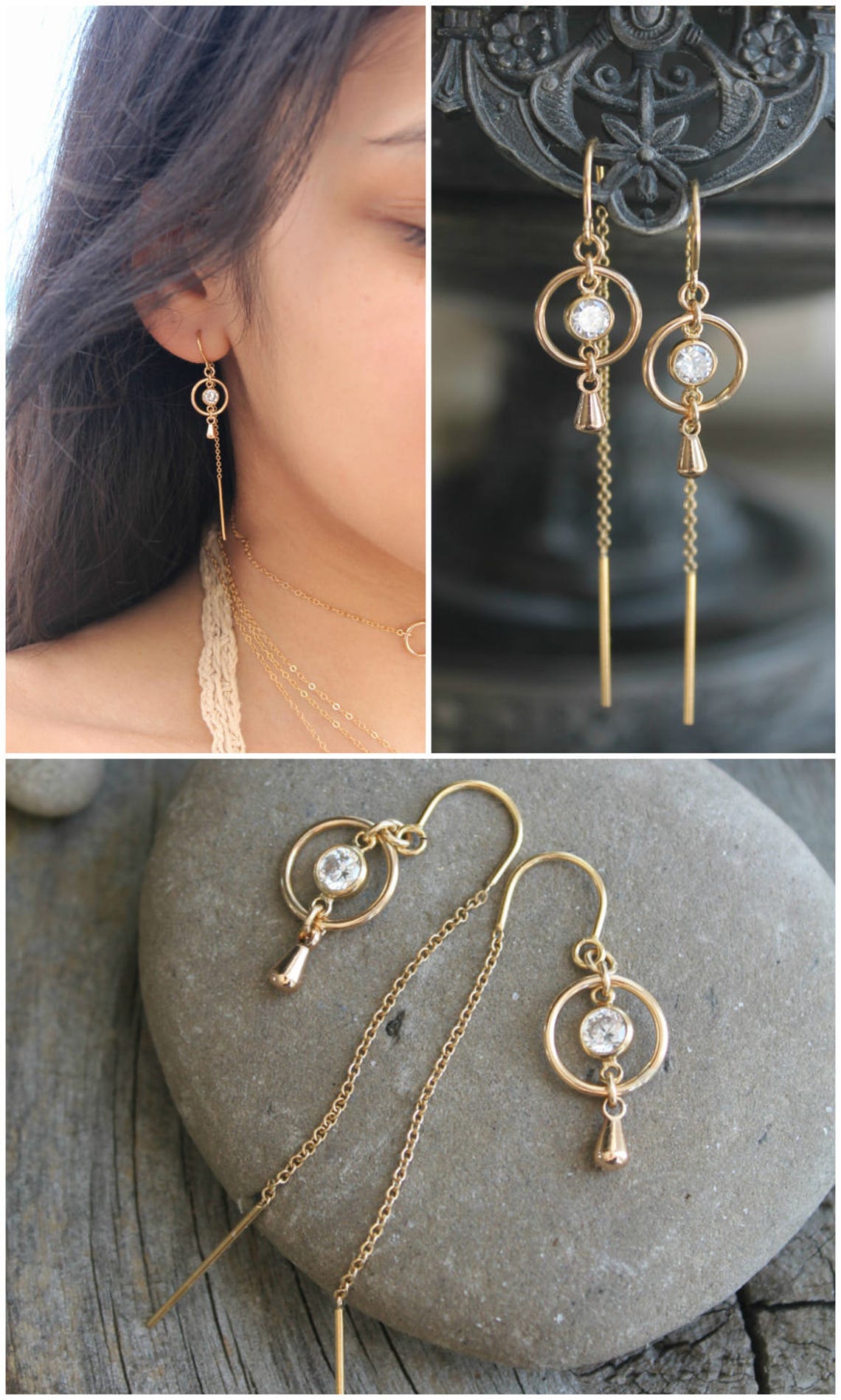 14k Gold Filled Threader Earring, Threaded Thread Chain, Eternity ...
