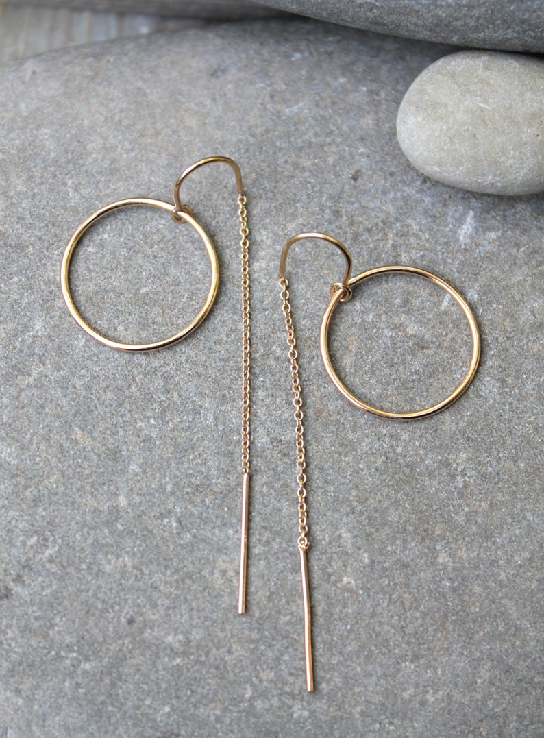 Threader Earrings, 14k Gold Filled Threaded Thread With Eternity Circle ...