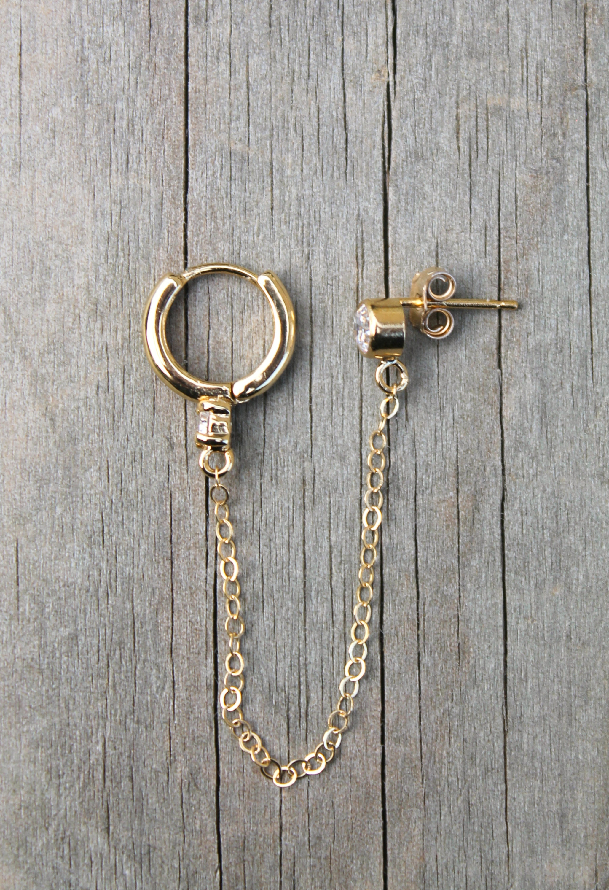 Connected Earrings Gold Huggies Hoop & Cubic Zirconia Post - Etsy Connected Earrings Gold Huggies Hoop & Cubic Zirconia Post - Etsy