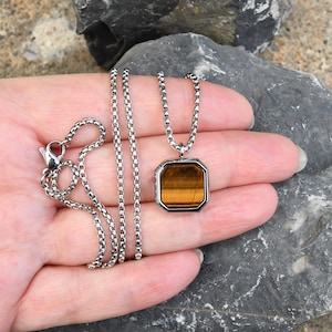 Men Tiger Eye Necklace, Stainless Steel, Waterproof, Non Tarnish, Men's ...