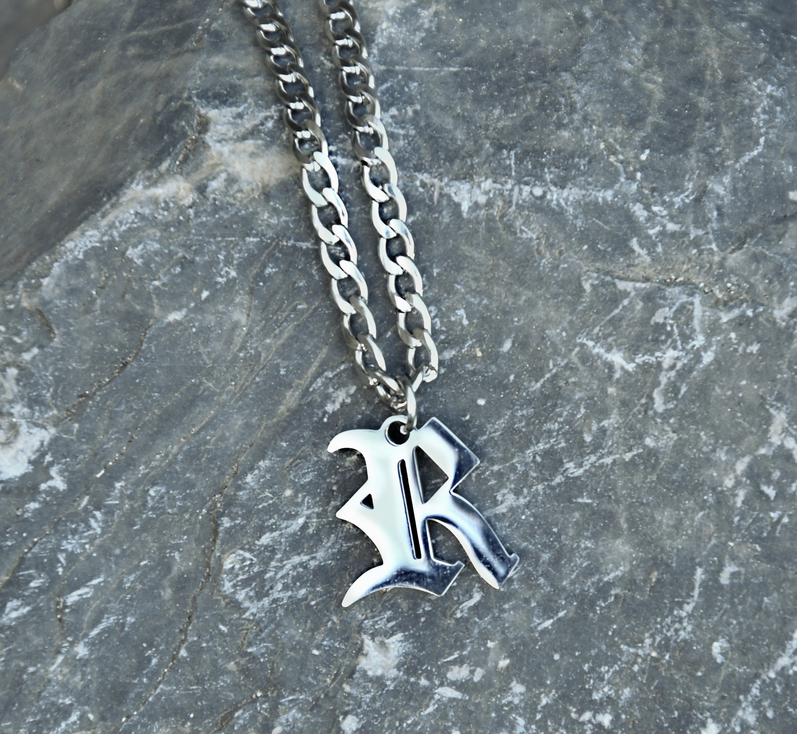 Men Initial Necklace, Stainless Steel, Waterproof, Personalized Silver ...