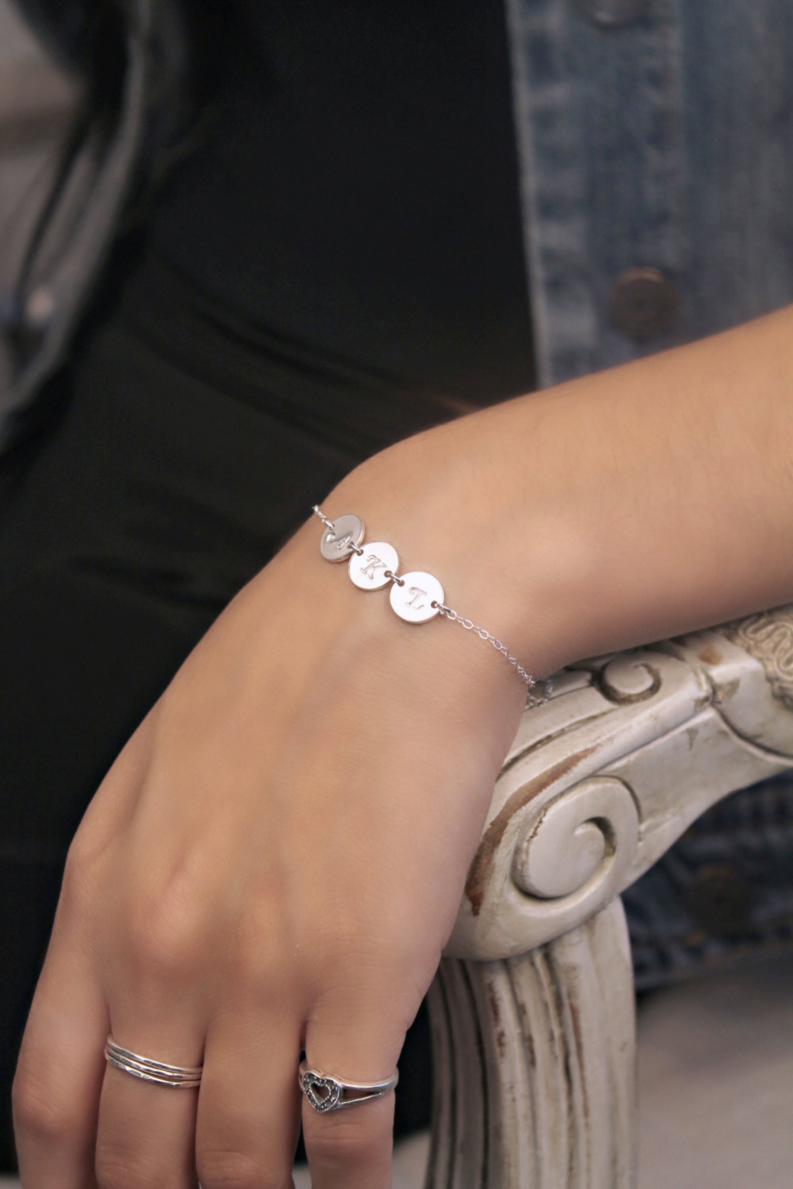Silver Initials Bracelet 3-8 Discs 925 Sterling Silver - Etsy