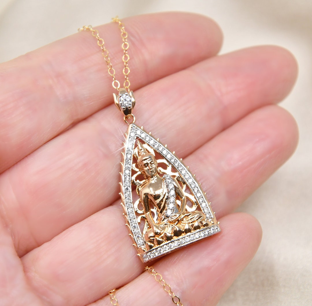 Buddha Necklace, 14K Gold Filled Chain, Cubic Zirconia Diamonds ...