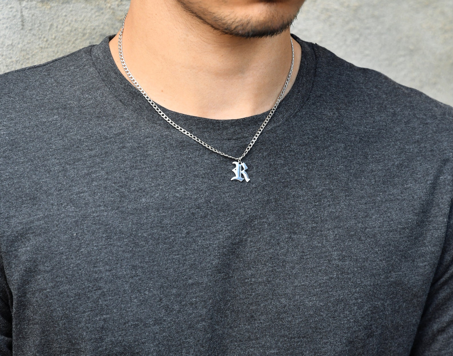 Men Initial Necklace, Stainless Steel, Waterproof, Personalized Silver ...