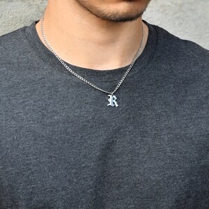 Men Initial Necklace, Stainless Steel, Waterproof, Personalized Silver ...