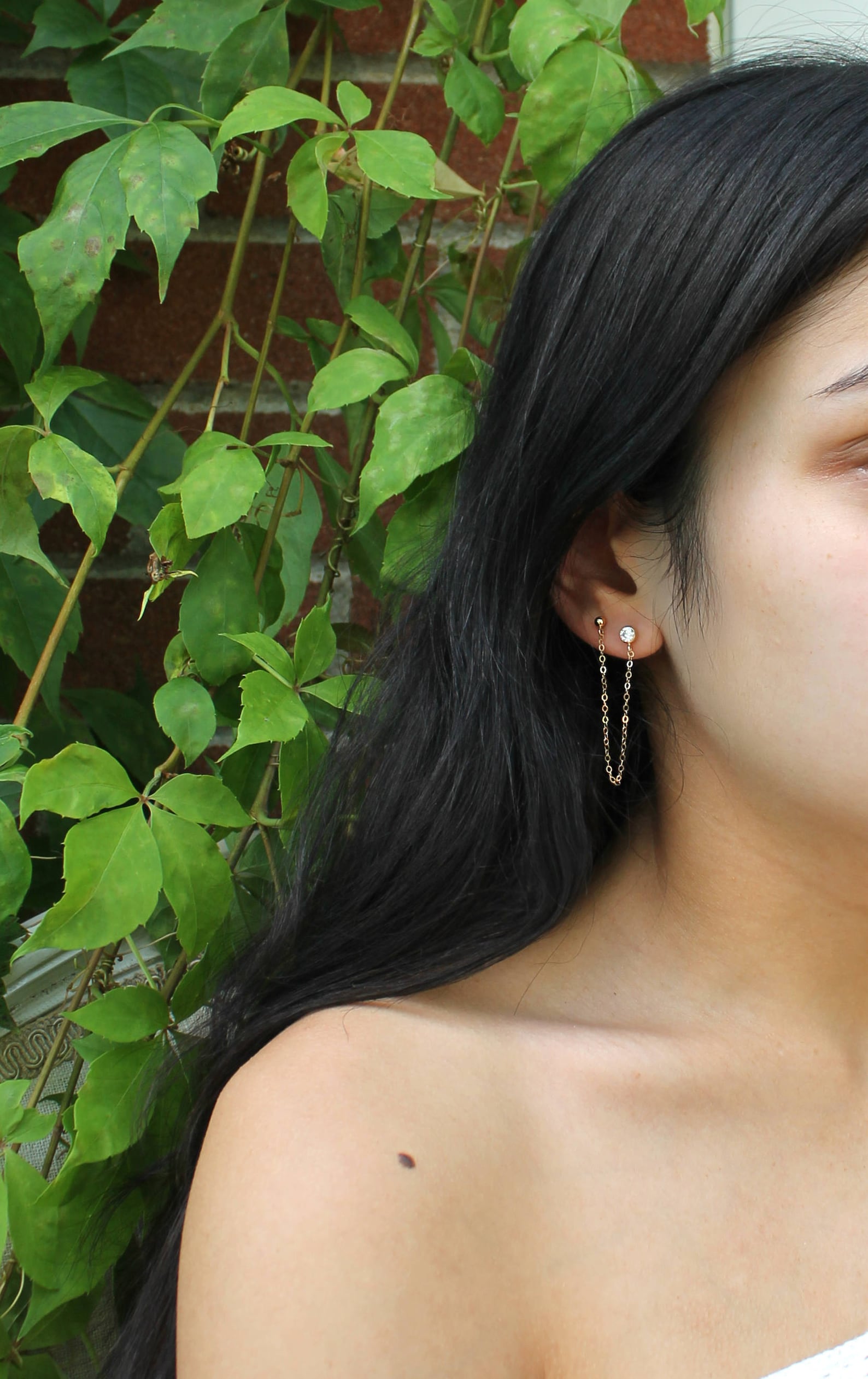 2-piercings Set of Two Connected Earrings 14k Gold Filled - Etsy Canada