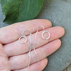 Threader Earrings, 925 Sterling Silver, Threaded Thread With Eternity Circle Ring, Pair Dangle ...