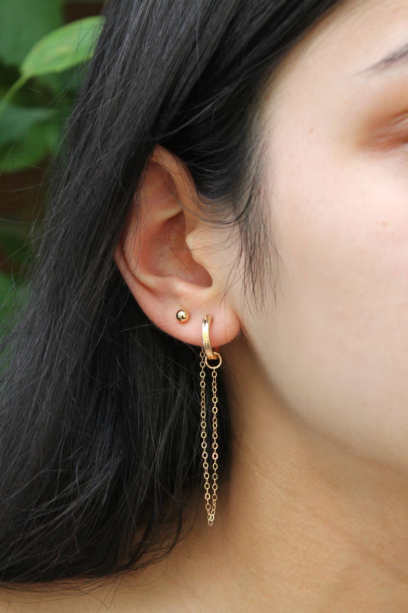 Hoop and Stud Double-piercings Set of Earrings 14k Gold - Etsy